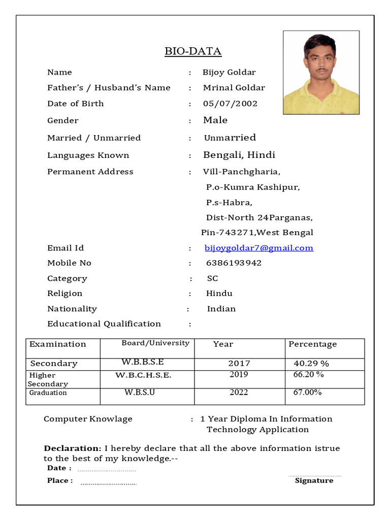 Bijoy Bio Data | PDF