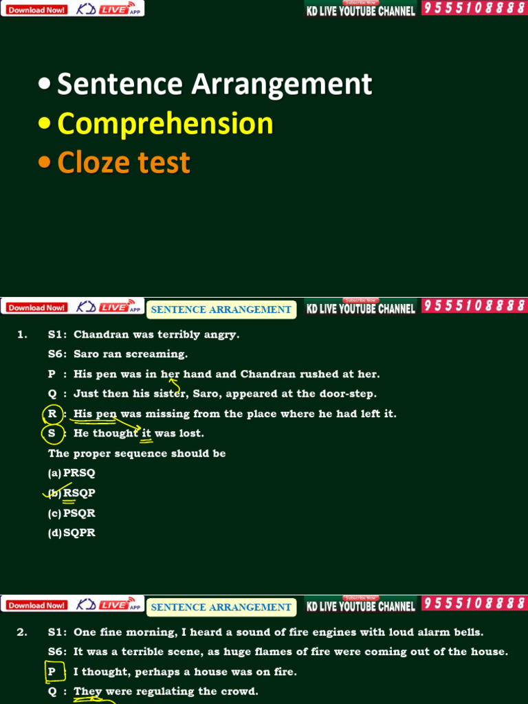 Sentence Arrangement, Comprehension & Cloze Test | PDF | Deforestation ...