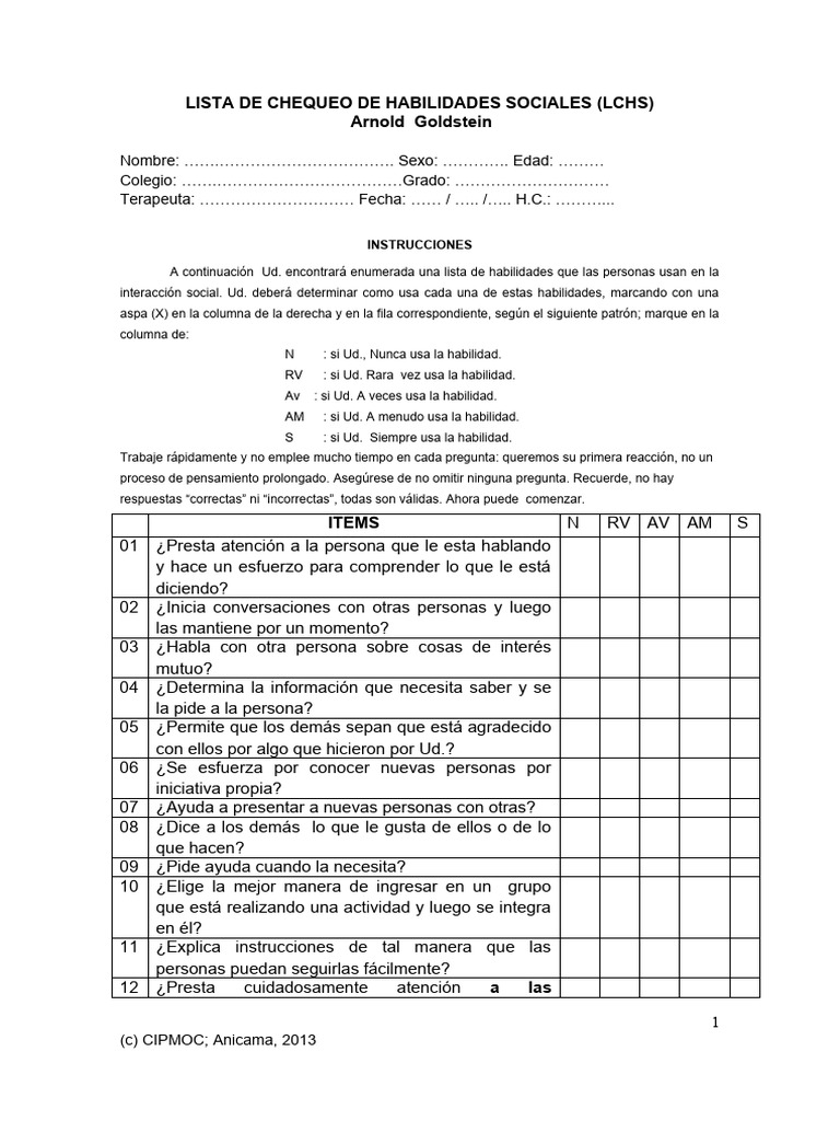 Lista de Chequeo de Habilidades Sociales | PDF