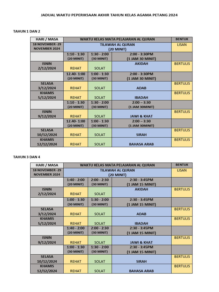 Jadual Pat 2024 | PDF