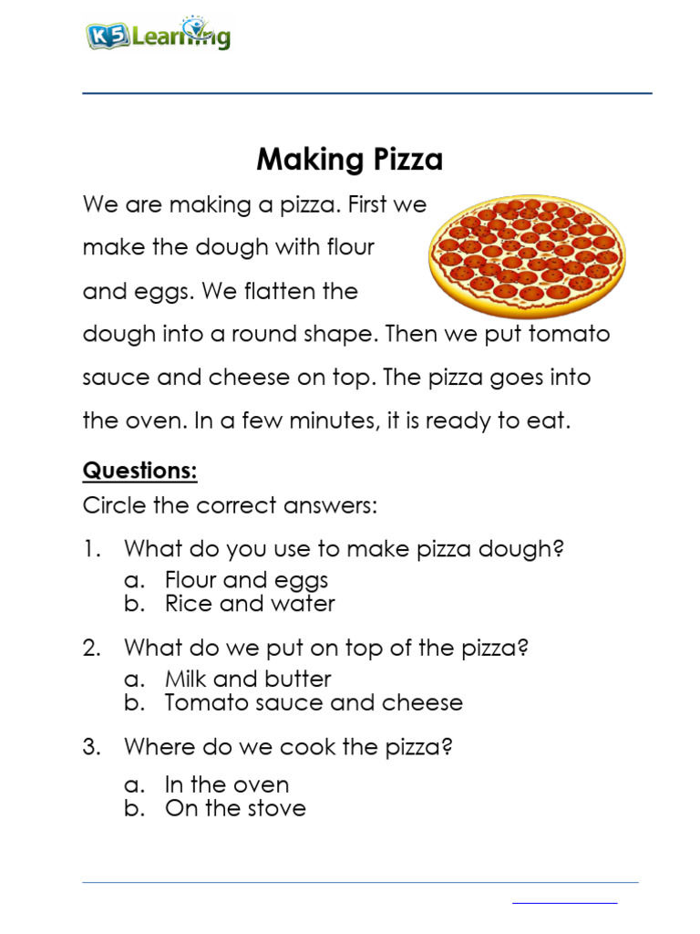 Pizza Making Reading Comprehension | PDF