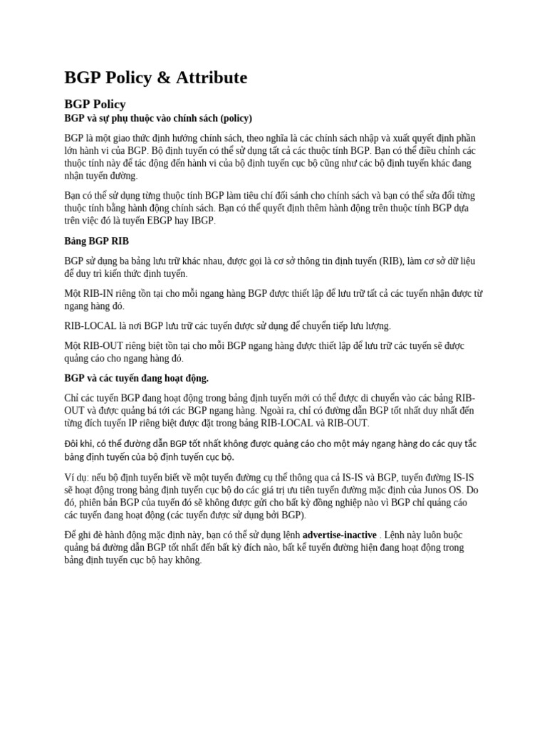 BGP Poilcy and Attribute | PDF