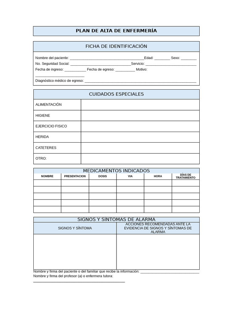 Plan de Alta de Enfermería | PDF