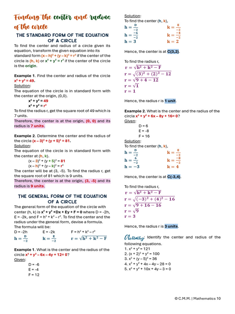 Equation-of-the-Circle-Part-2 mathematics | PDF | Mathematical Objects | Mathematics