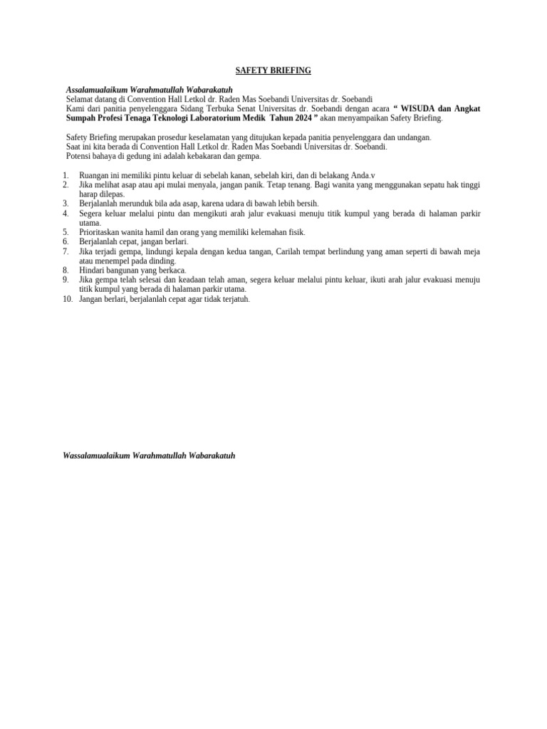 Naskah SAFETY BRIEFING 2024 | PDF