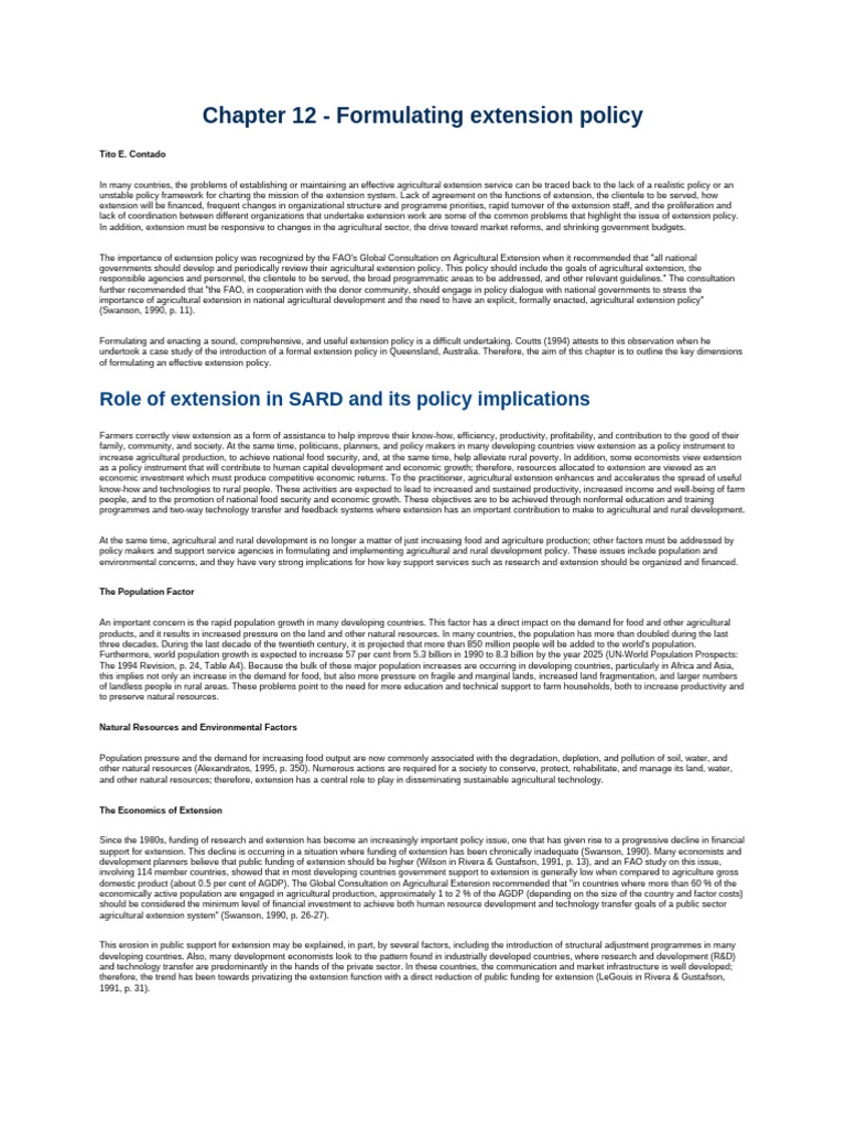 Formulating Extension Policy | PDF | Policy | Agriculture