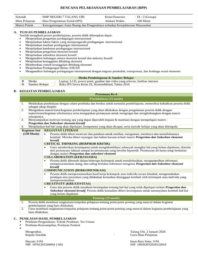 3.4 RPP II IPS Kelas 9 | PDF