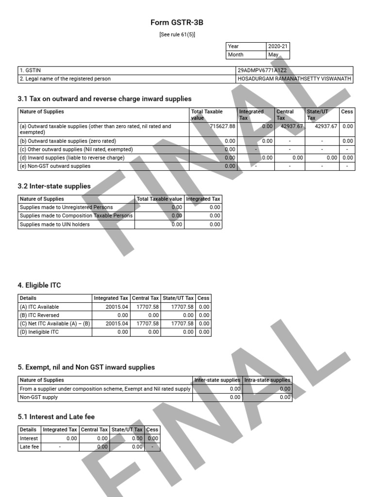GSTR3B 29admpv6771a1z2 052020 | PDF | Taxes | Government Finances