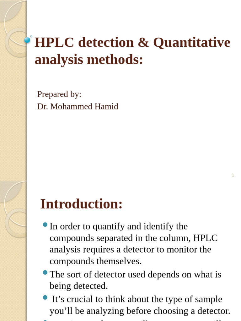 Lecture 10 HPLC Detection & Quantitative Analysis Methods | PDF | High ...