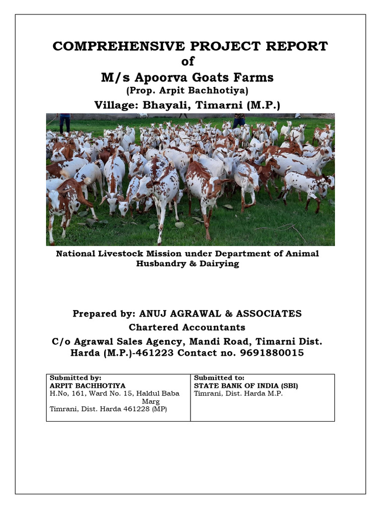 COMPREHENSIVE PROJECT REPORT of M/s Apoorva Goats Farms | PDF | Goat | Milk