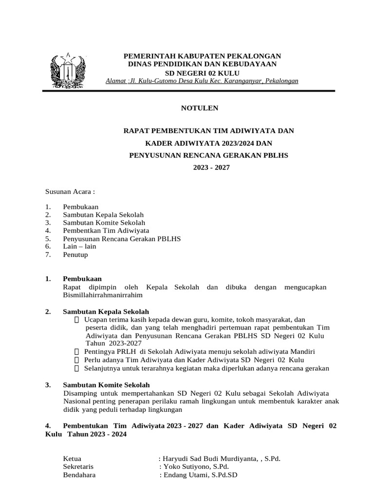 Notulen Rapat Pembentukan Tim Dan Kader | PDF