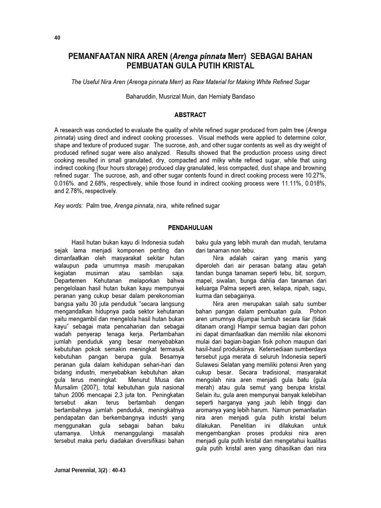 PEMANFAATAN NIRA AREN Arenga Pinnata Mer | PDF