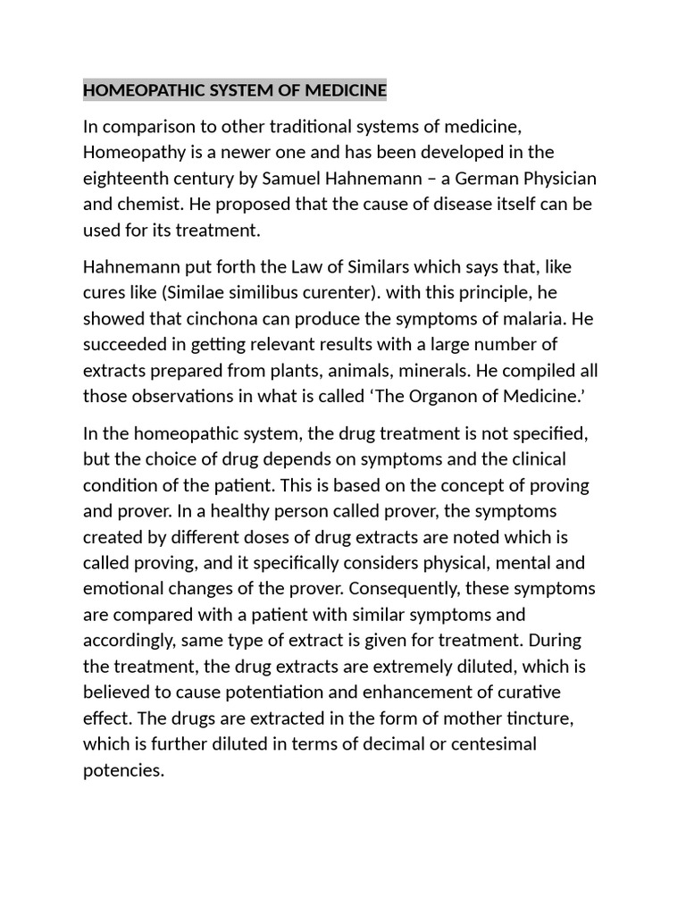 Homeopathy: Principles and Treatments | PDF | Homeopathy | Clinical ...