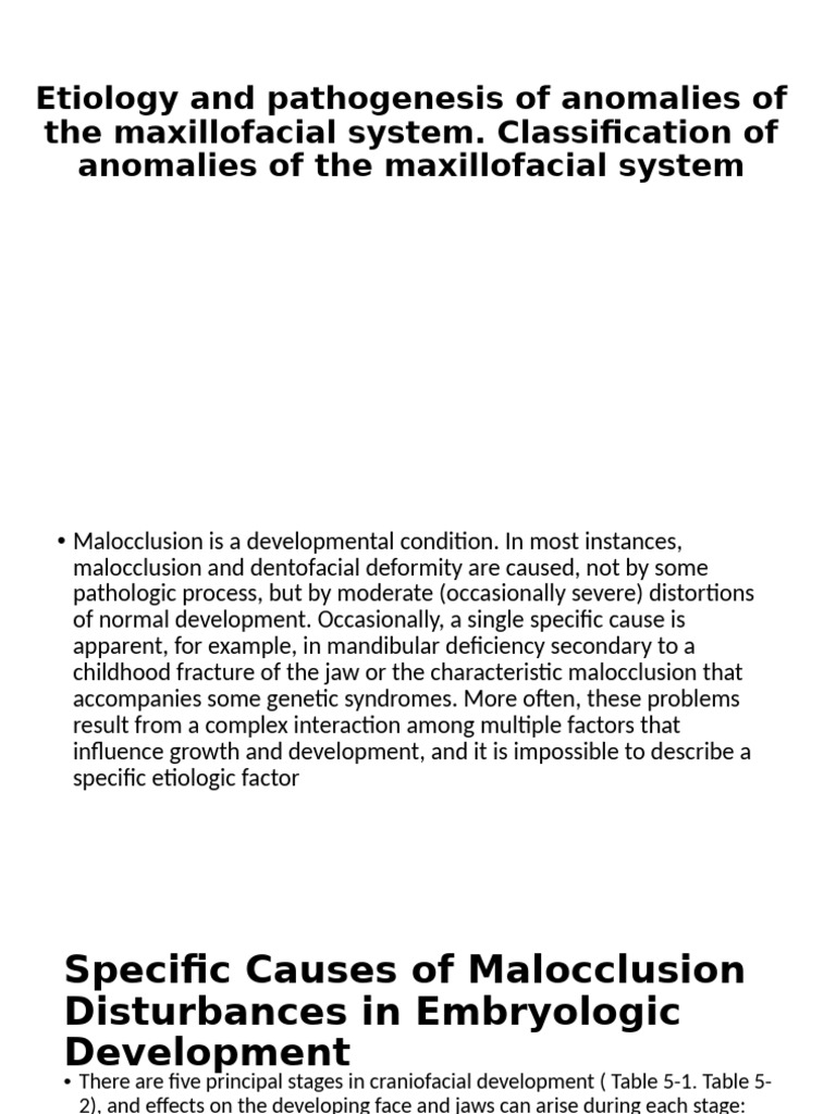 Etiology and Pathogenesis of Anomalies of The Maxillofacial | PDF ...