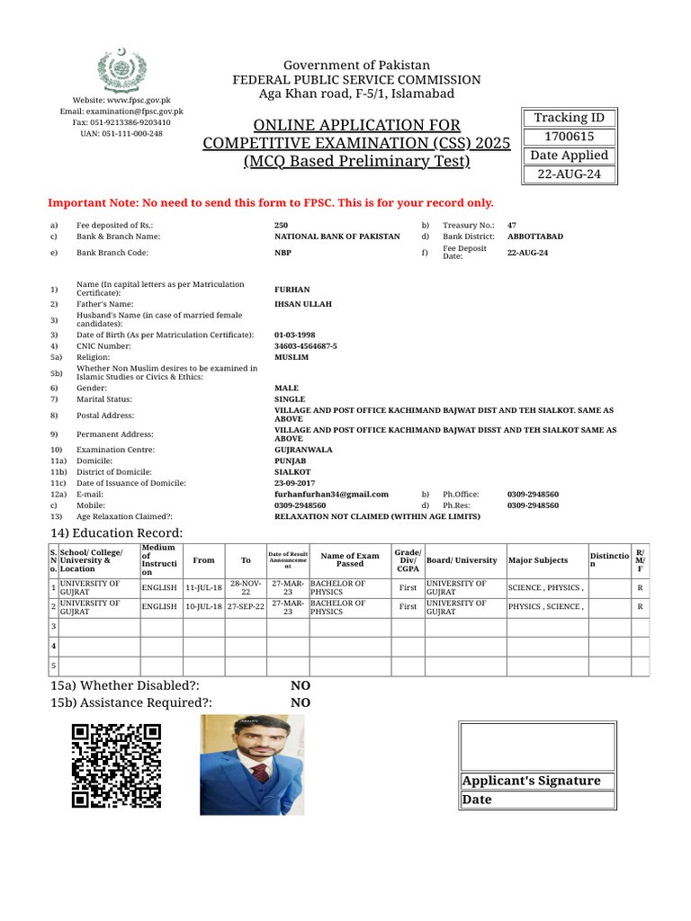 Competitive Examination (CSS) MPT - 2025 | PDF