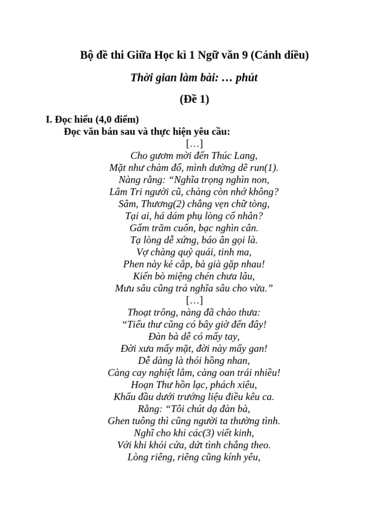 2 ĐỀ THI GHK 1 NV 9 - CÁNH DIỀU | PDF