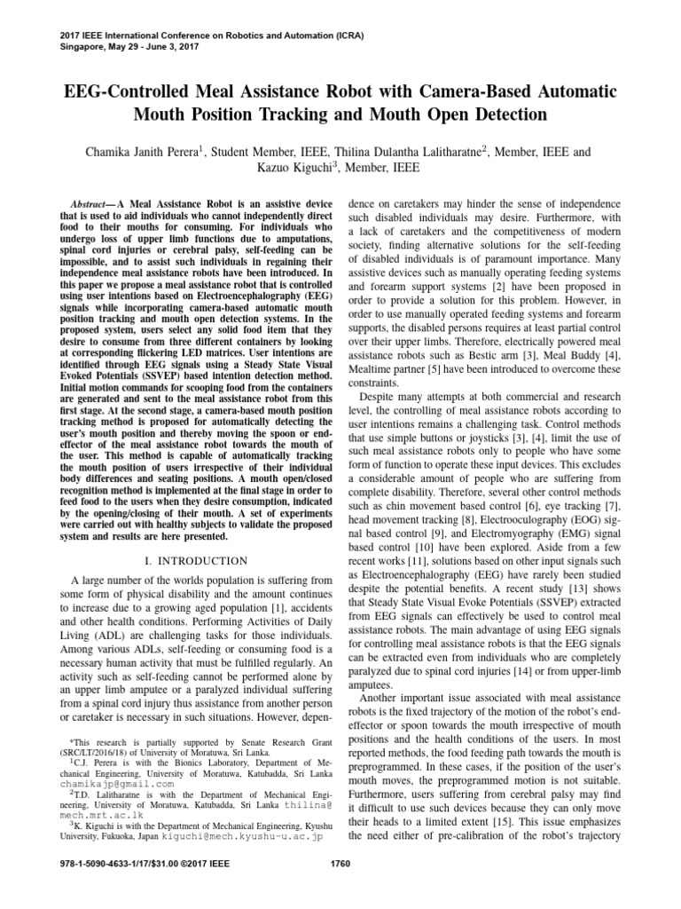 EEG-Controlled Meal Assistance Robot | PDF | Electroencephalography | Robot