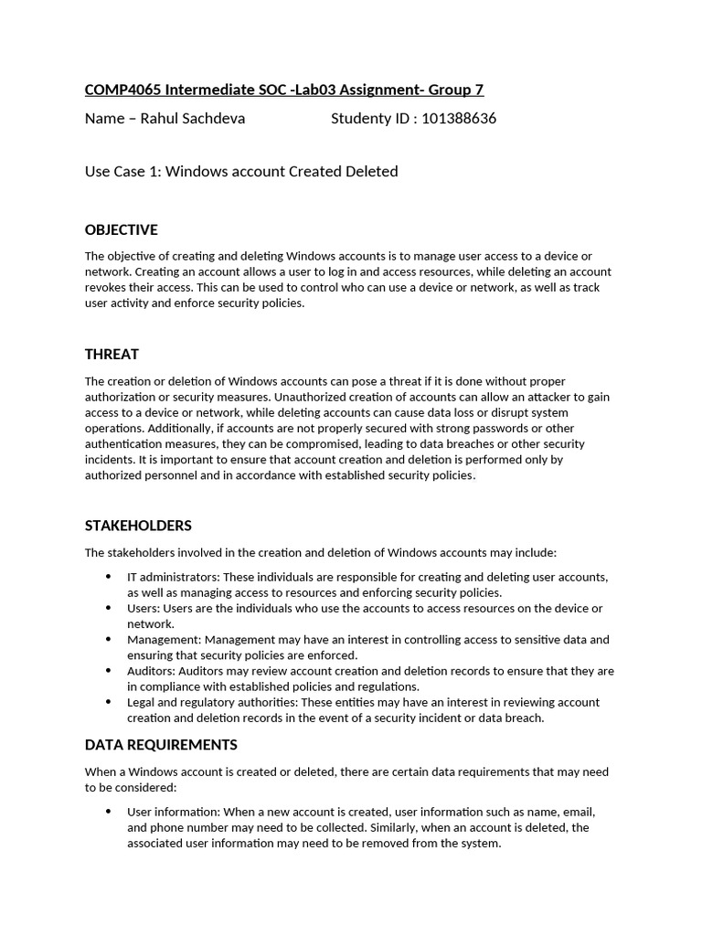 COMP4065 Intermediate SOC - Lab3 - RS | PDF | User (Computing) | Security