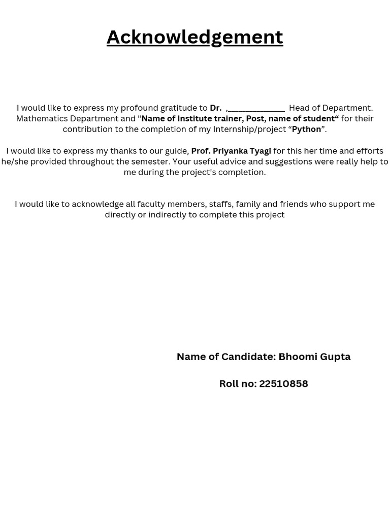 Acknowledgements for Python Project | PDF