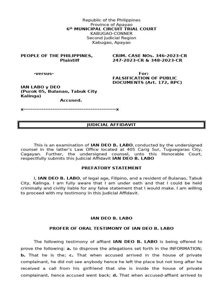JA DEO LABO | PDF | Affidavit | Common Law