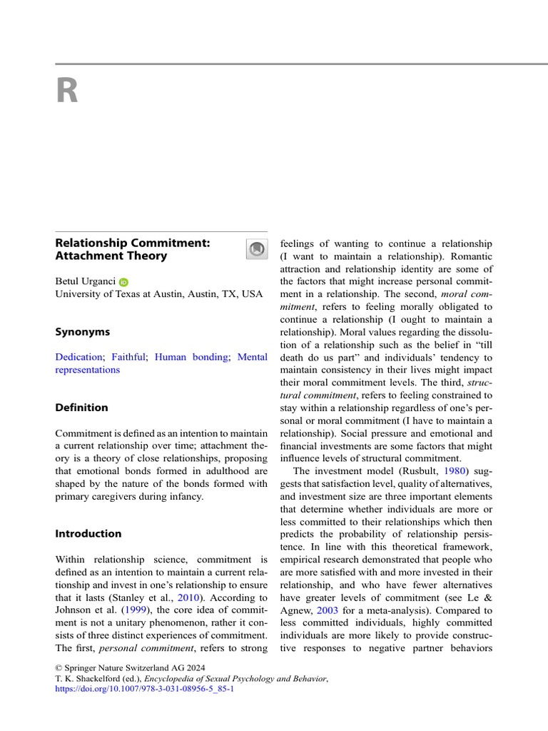 Attachment and Commitment - Betül Urgancı | PDF | Attachment Theory | Affection