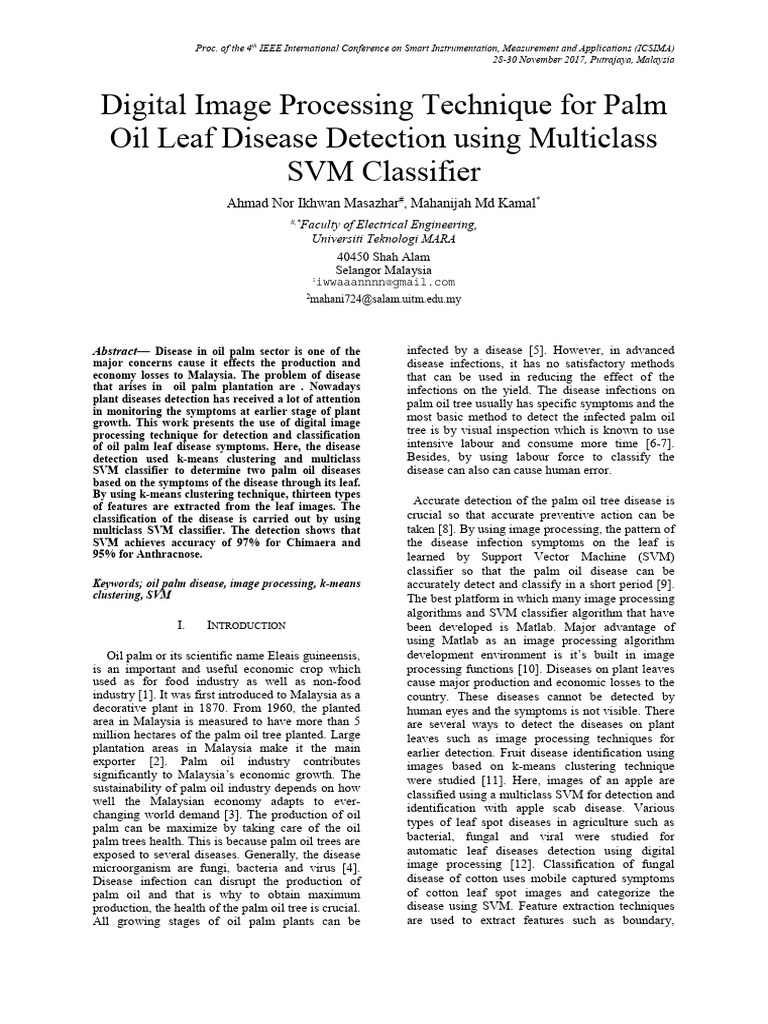 Digital Image Processing Technique For Palm | PDF | Support Vector Machine | Statistical ...