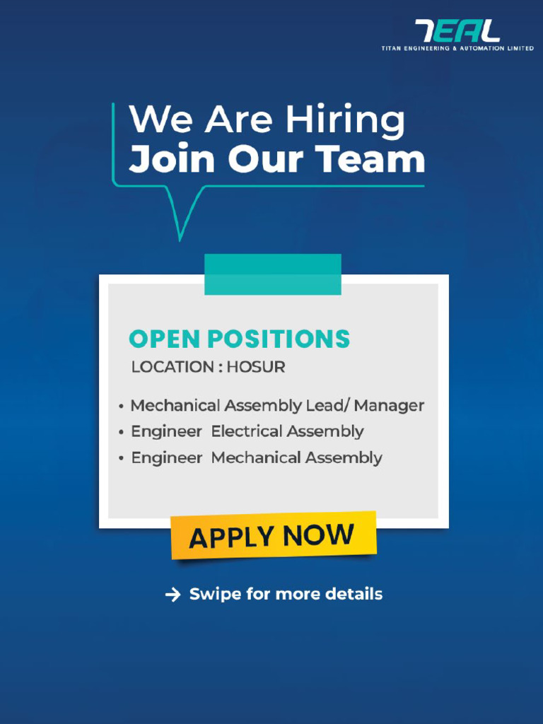 Mechanical Assembly Lead Job in Hosur | PDF | Safety | Automation