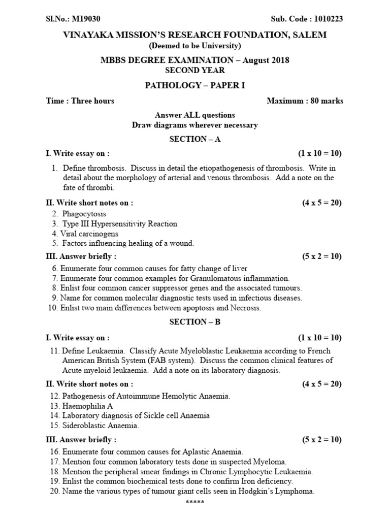 Pathology Paper I (1) | PDF | Anemia | Leukemia