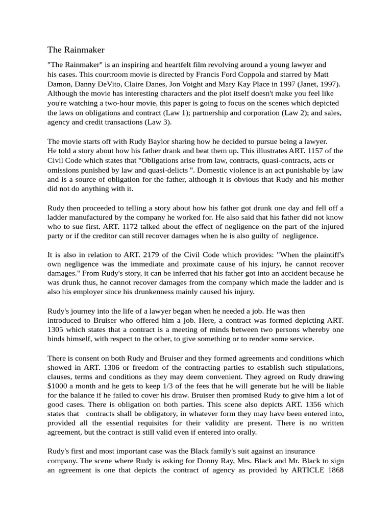 The Rainmaker Movie Review Jurisprudence | PDF | Common Law | Justice