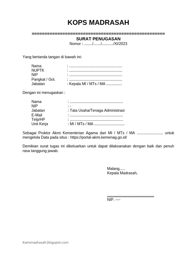 Contoh Surat Tugas AKMI 2023 | PDF