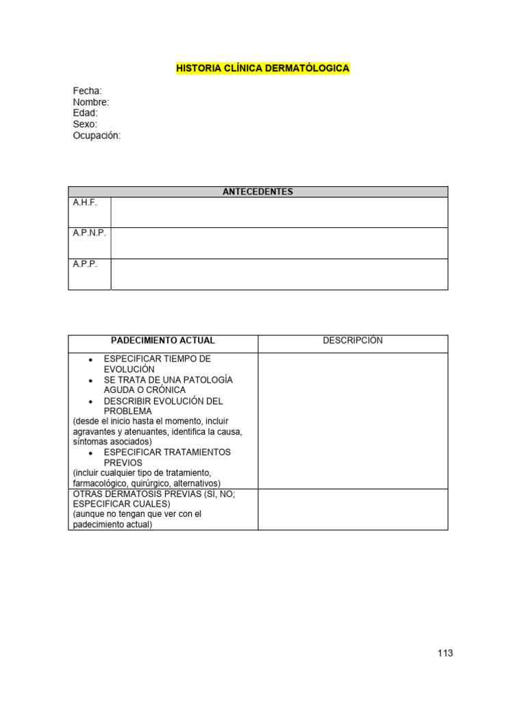 Formato HC Derma | PDF | Enfermedades y trastornos | Especialidades Medicas