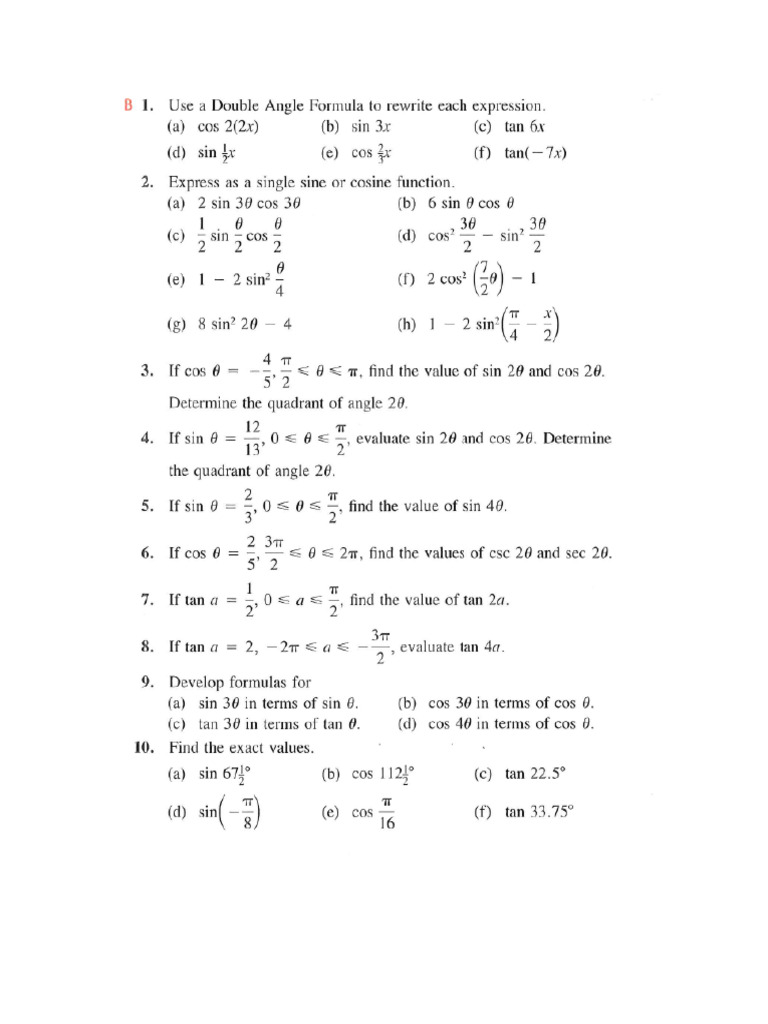 Double Angle HW | PDF
