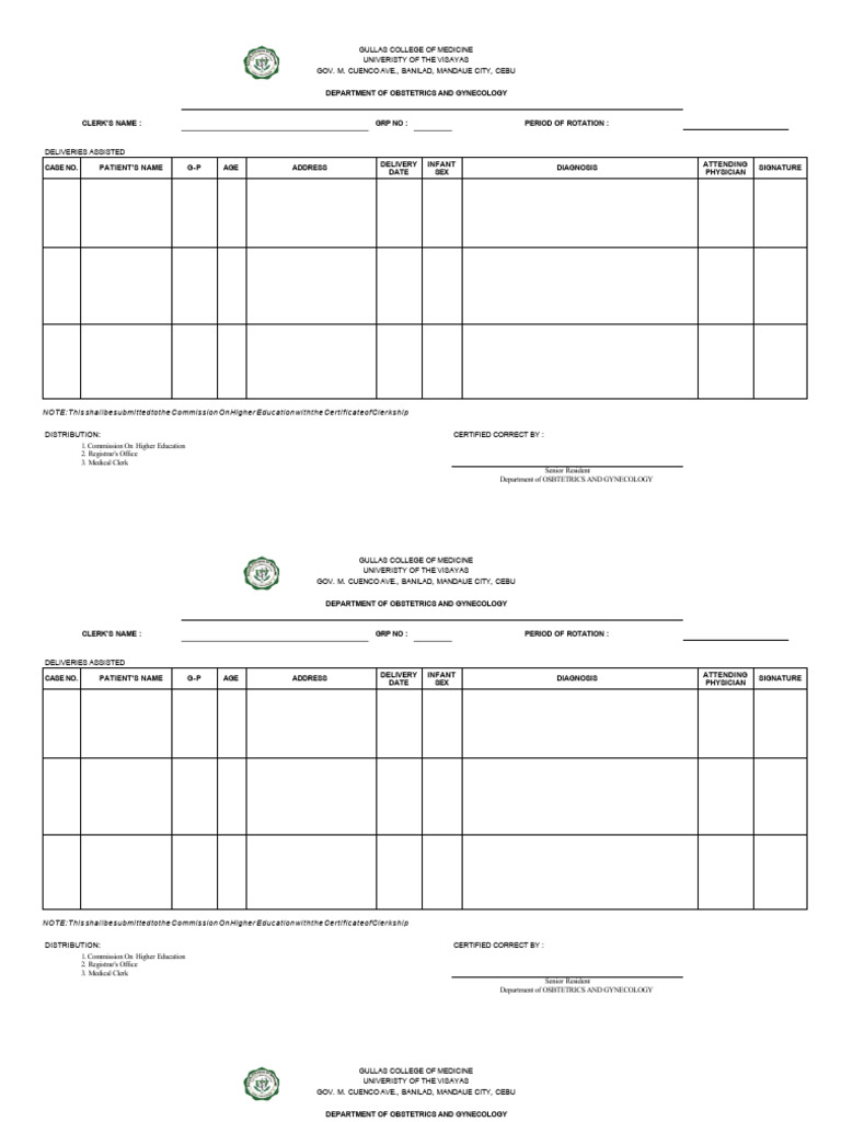 Clerkship Deliveries Record Template | PDF | Obstetrics | Obstetrics ...