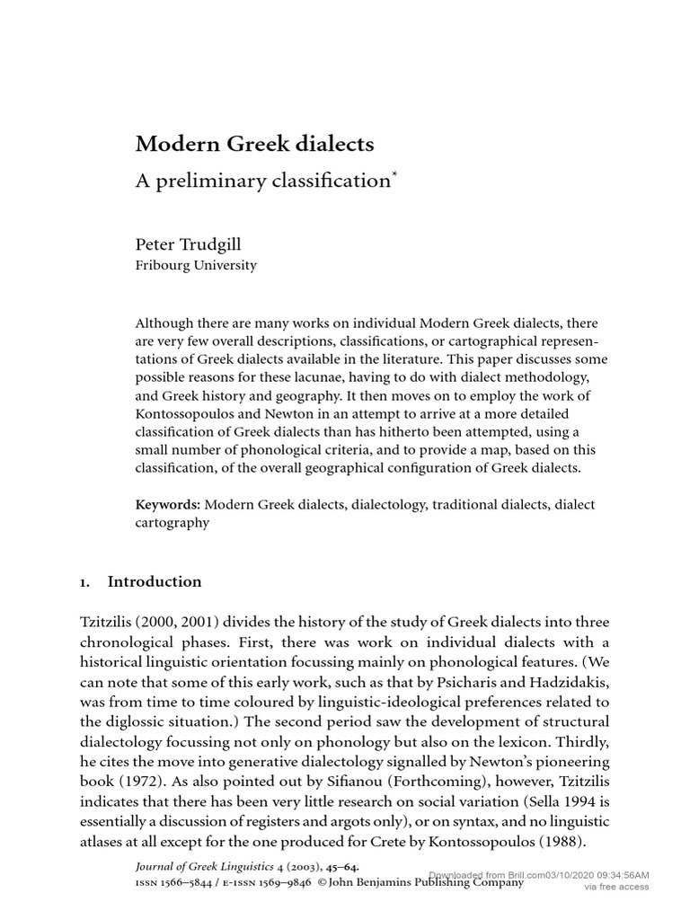 (15699846 - Journal of Greek Linguistics) Modern Greek Dialects - A ...