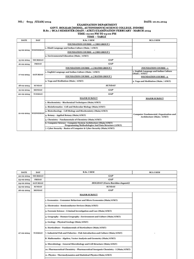 TIME_TABLE-BSc-BCA_I_SEMESTER_(MAIN-ATKT)_EXAMIN_240111_133221 | PDF ...