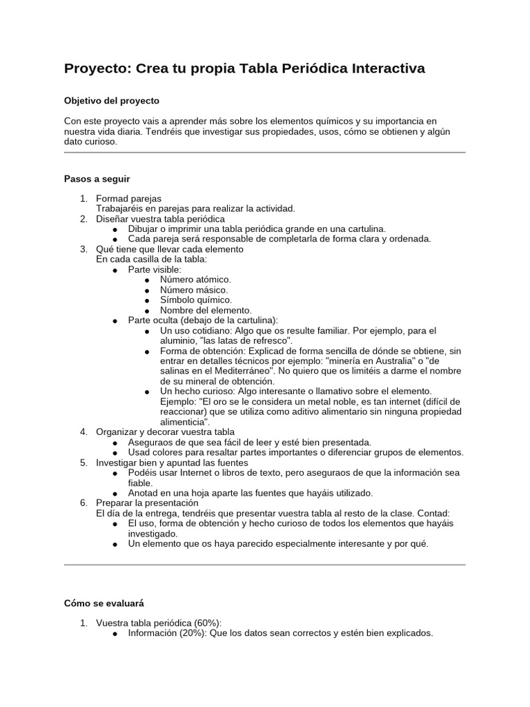 Tabla Periódica Interactiva: Proyecto Escolar | PDF | Tabla periódica ...