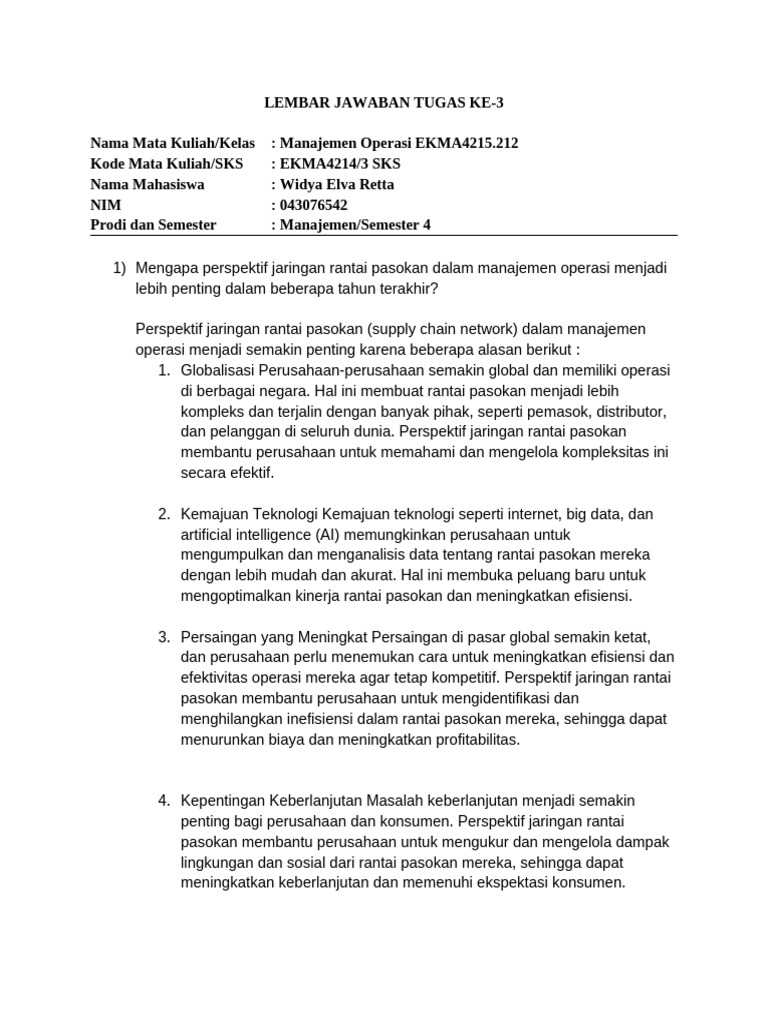 Tugas 3 Manajemen Operasi | PDF