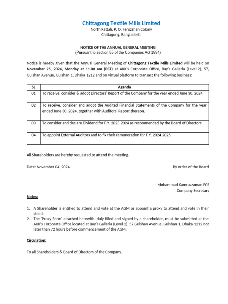 Notice of The AGM | PDF