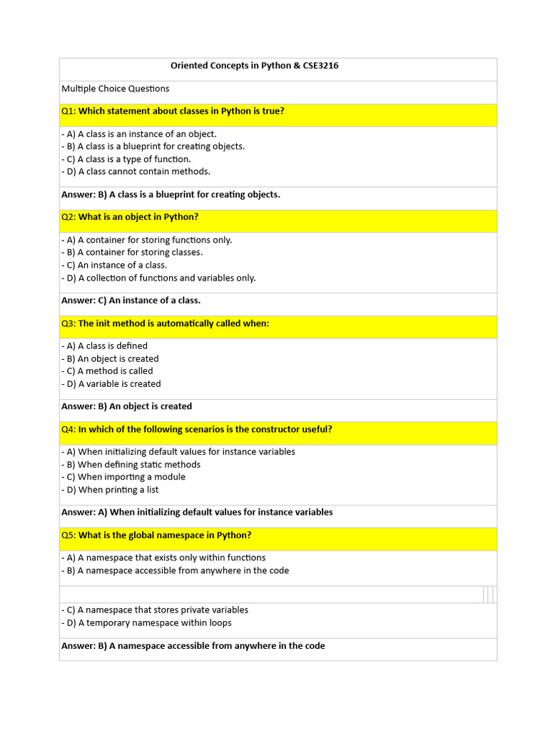 Python OOP Concepts MCQs Guide | PDF | Inheritance (Object Oriented ...