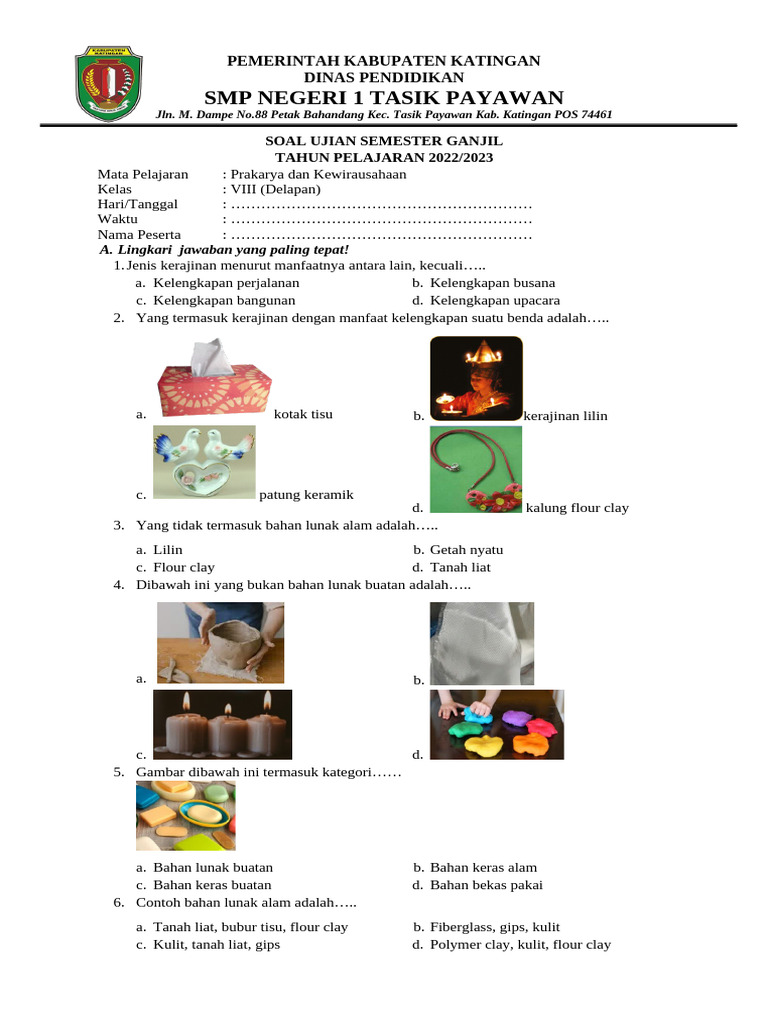 SOAL UJIAN SEMESTER GANJIL MAPEL PRAKARYA DAN KEWIRAUSAHAAN KELAS VIII | PDF