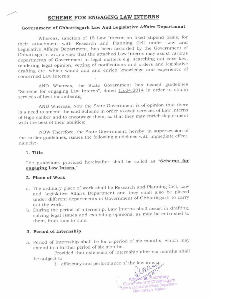 Scheme For Engaging Law Interns | PDF