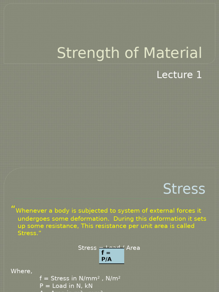 SOM Lecture 1 | PDF | Deformation (Engineering) | Yield (Engineering)