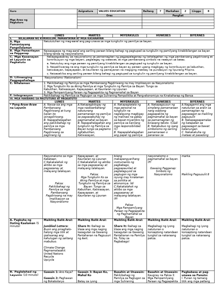 Weekly DLL Week 8 Nasyonalismo | PDF