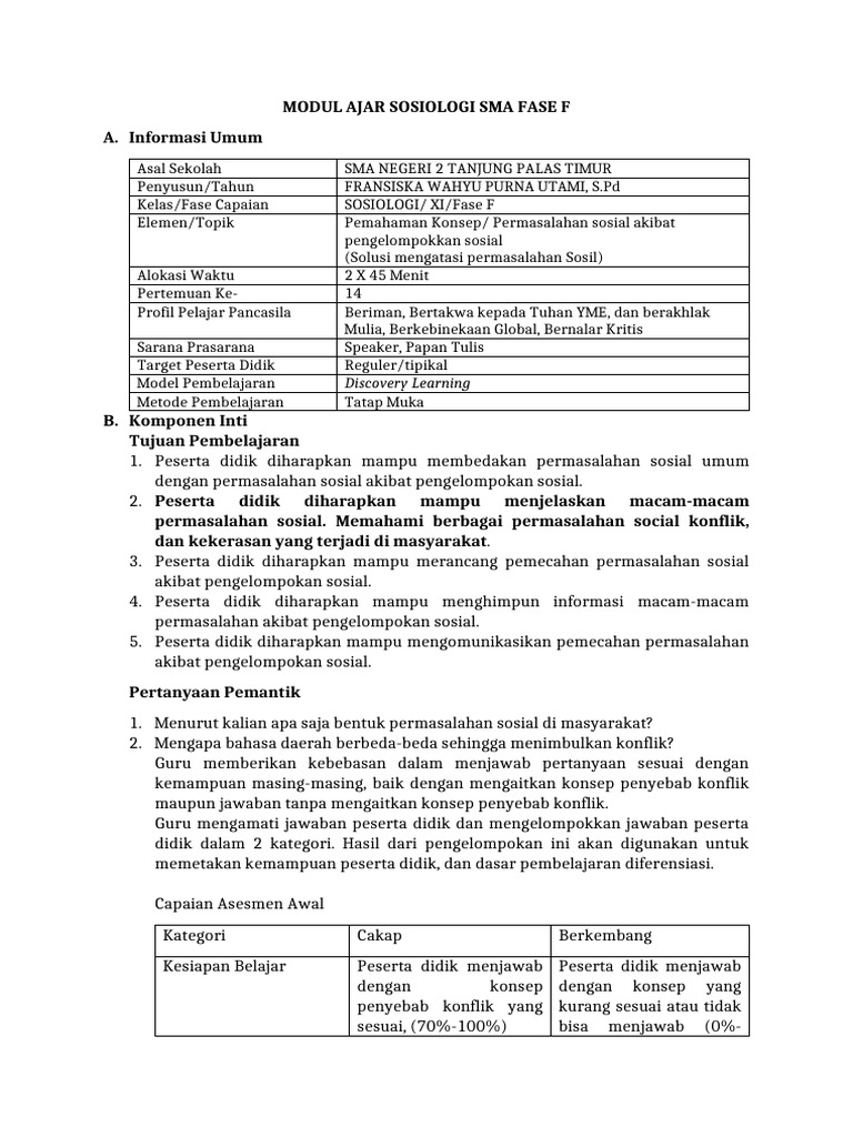 Salinan MODUL AJAR SOSIOLOGI SMA FASE F | PDF