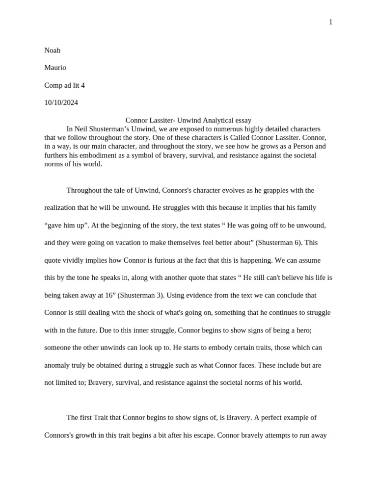 Connor Lassiter: Traits of Bravery and Resistance | PDF | Social ...