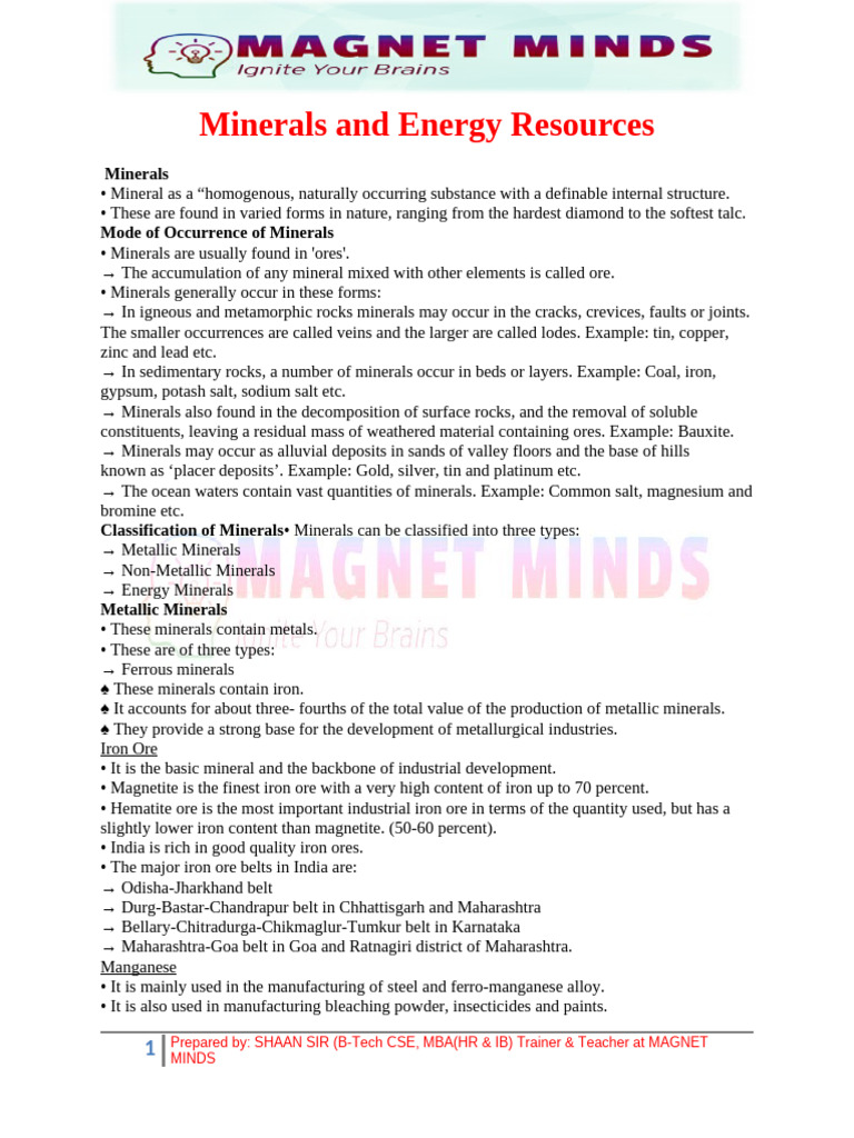 Minerals and Energy Resources-5 | PDF | Minerals | Rock (Geology)