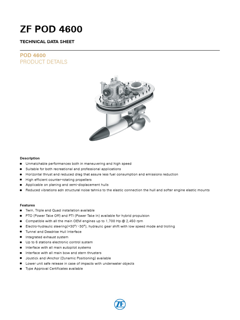 ZF_POD_4600 | PDF | Horsepower | Diesel Engine