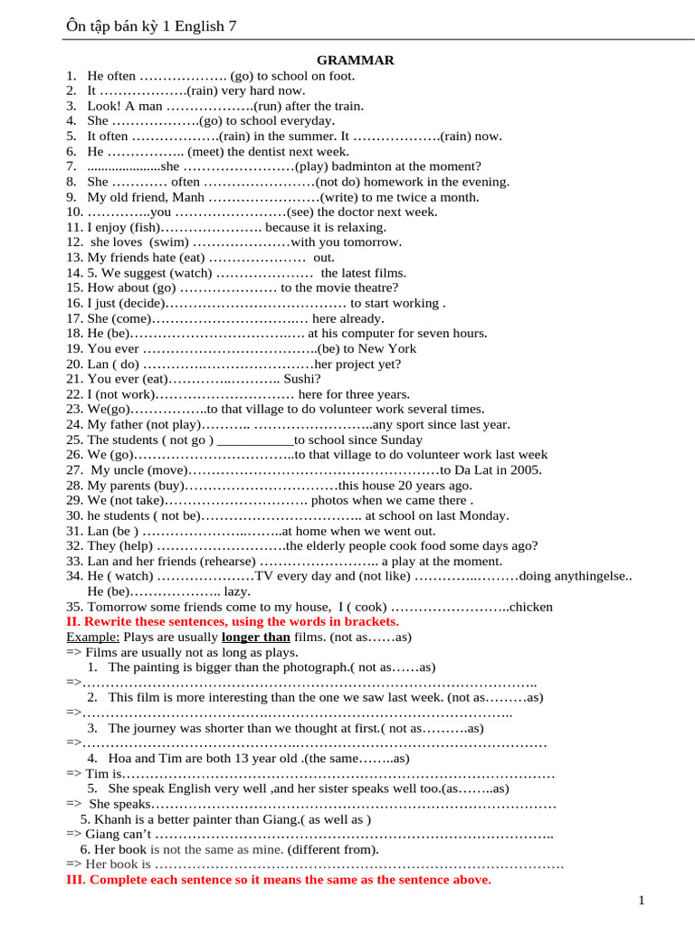 ÔN TẬP (BK1- LOP 7) | PDF