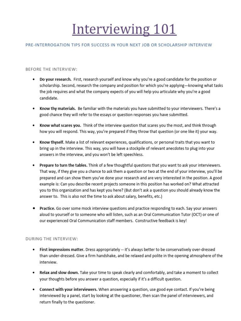 Interviewing 101 Pointers | PDF