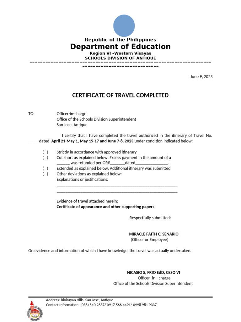 Travel Completed | PDF